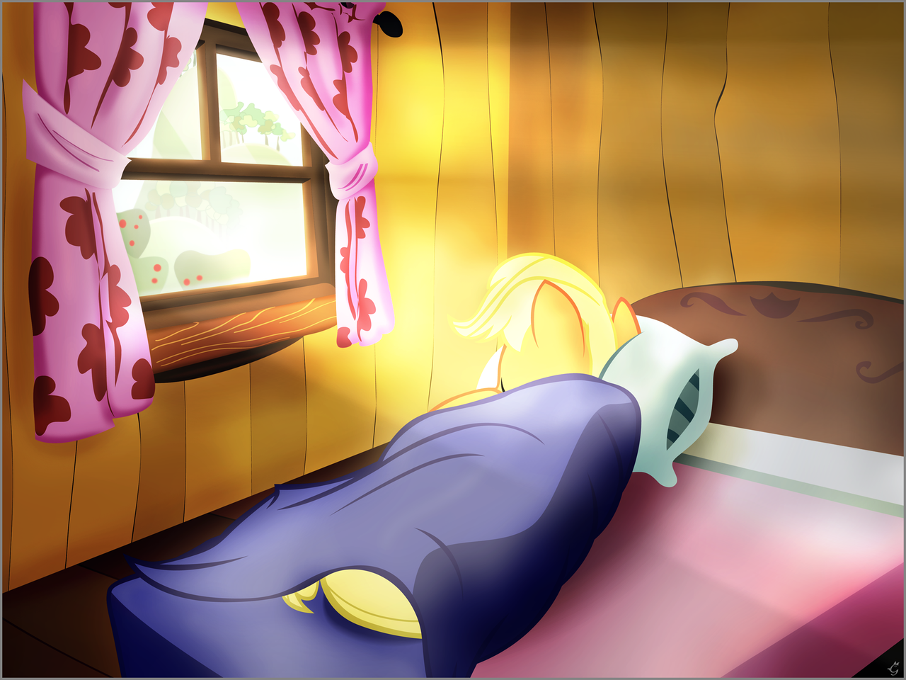 #137013 - safe, artist:stinkehund, applejack, g4, bed, crepuscular rays ...