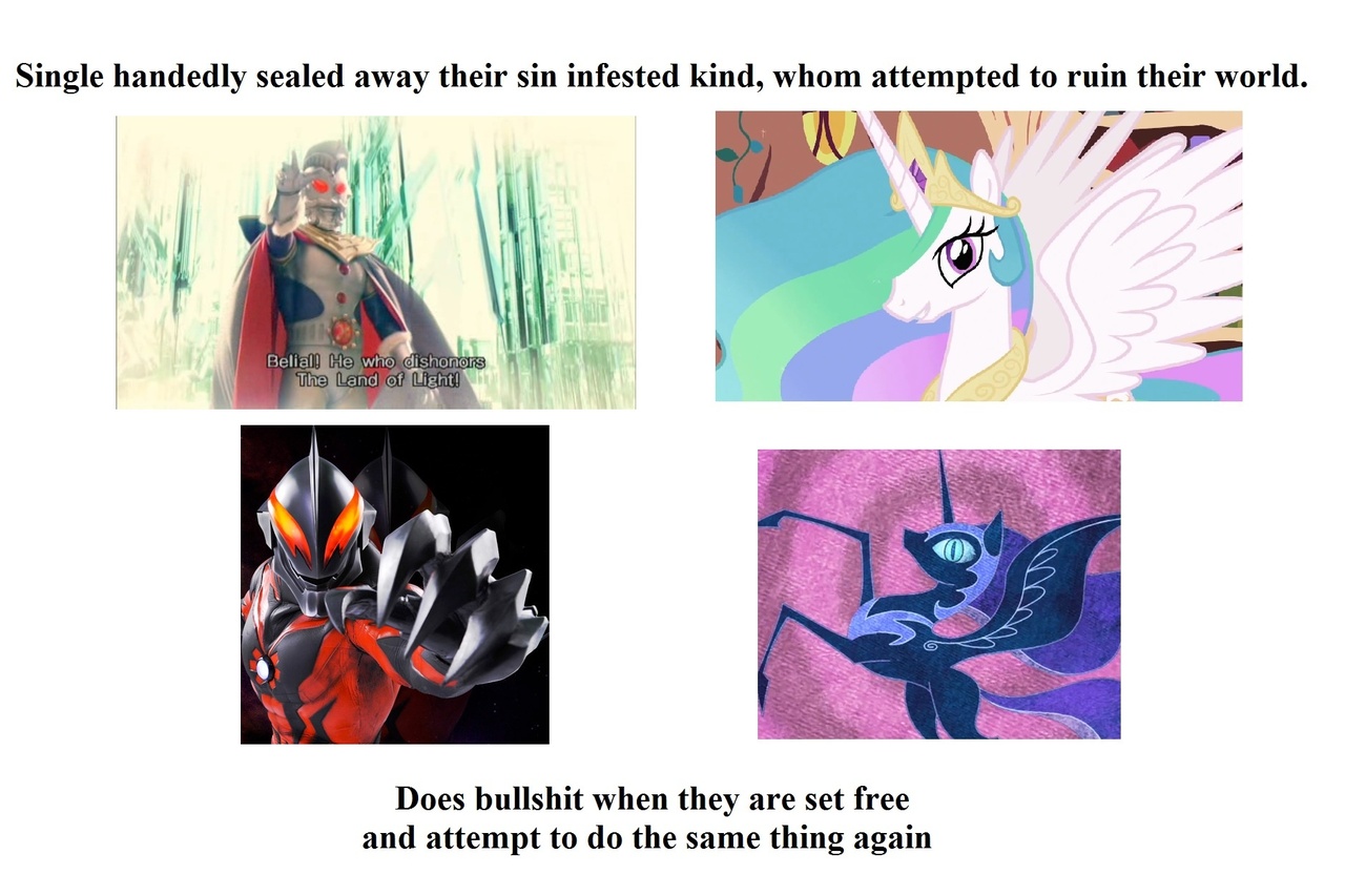 #137417 - safe, nightmare moon, princess celestia, text, ultraman ...