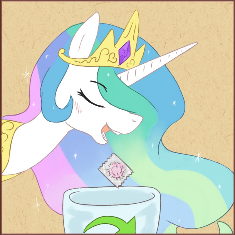 #114933 - suggestive, artist:rigi, princess celestia, alicorn, pony, g4, blushing, condom ...