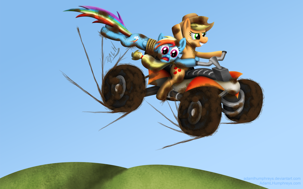 #150296 - safe, artist:adamlhumphreys, applejack, rainbow dash, g4, atv ...