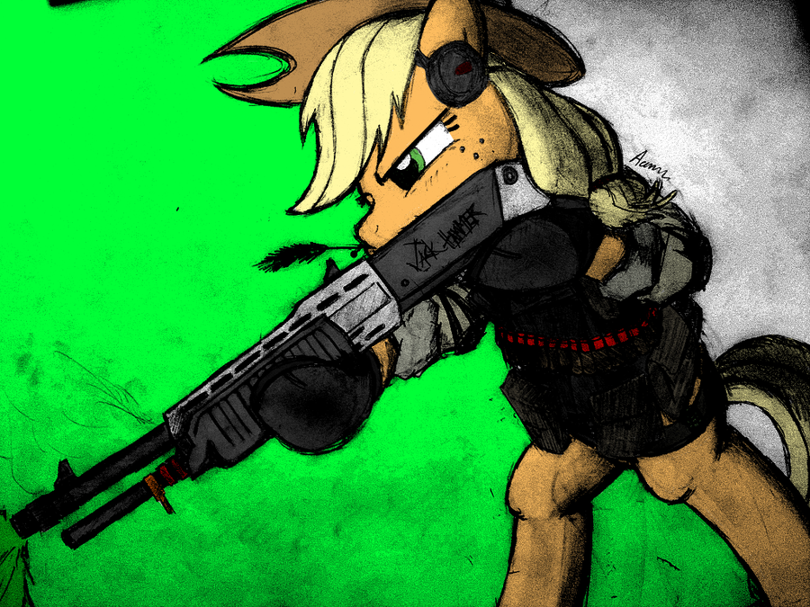 #152684 - safe, artist:evoraflux, applejack, g4, gun, shotgun, spas-12 ...