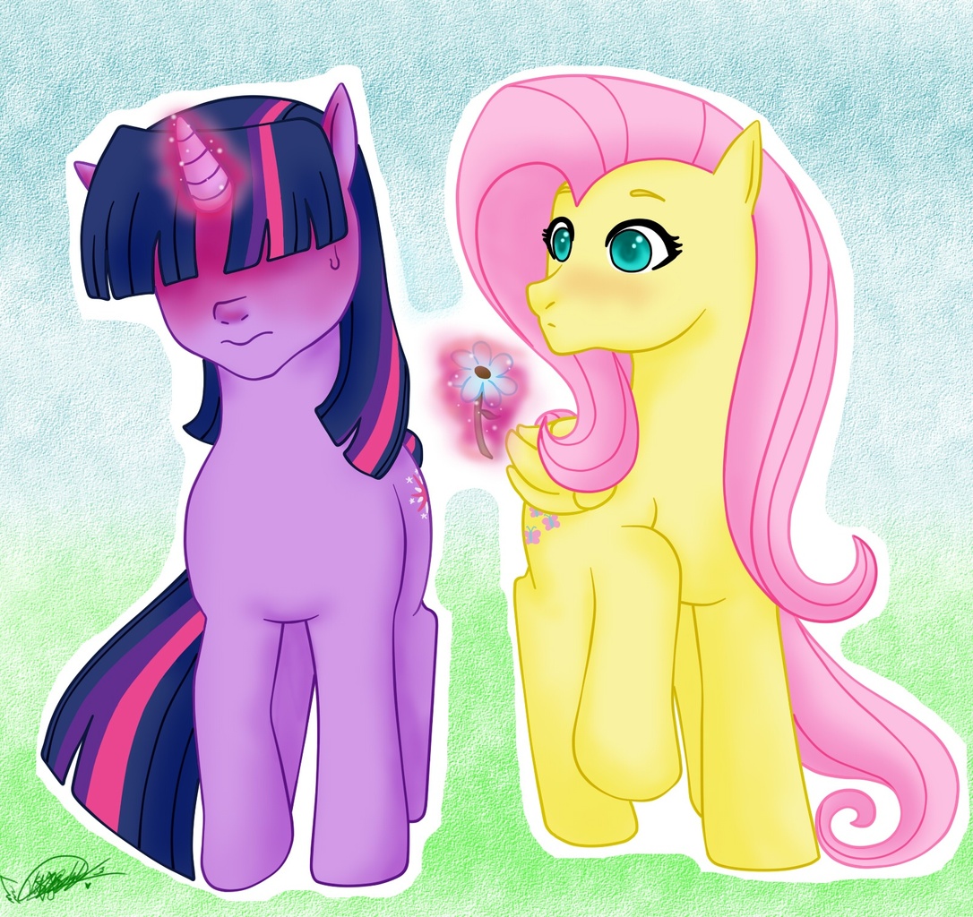 #153260 - safe, artist:shiko-k, fluttershy, twilight sparkle, unicorn ...