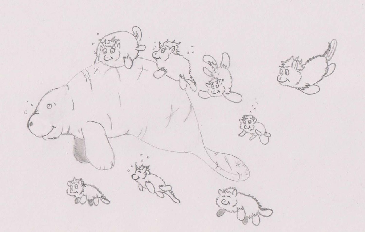 #154452 - safe, artist:santanon, fluffy pony, sea pony, bubble, manatee ...