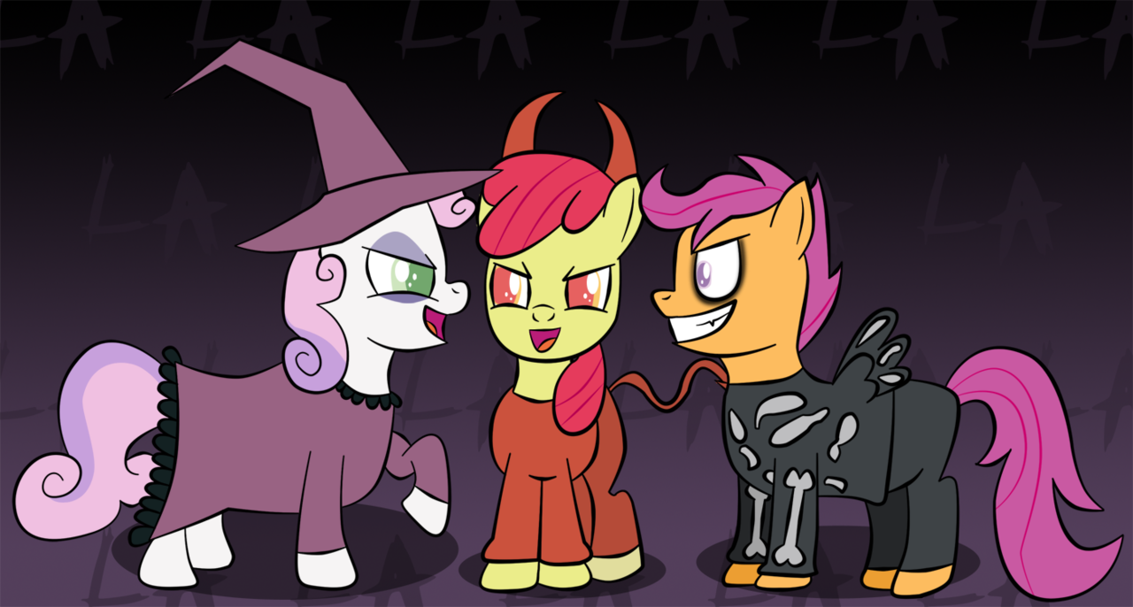 #140112 - safe, artist:the-skullivan, apple bloom, scootaloo, sweetie ...