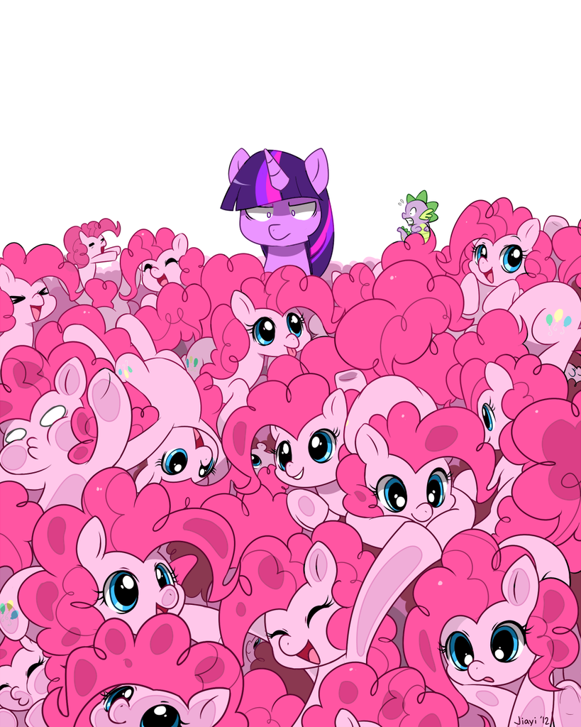 157657 Safe Artistjiayi Pinkie Pie Spike Twilight Sparkle Too Many Pinkie Pies Clone