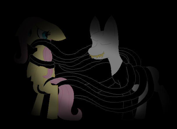 #143844 - grimdark, artist:shinyj10, fluttershy, slendermane, slenderpony - Derpibooru