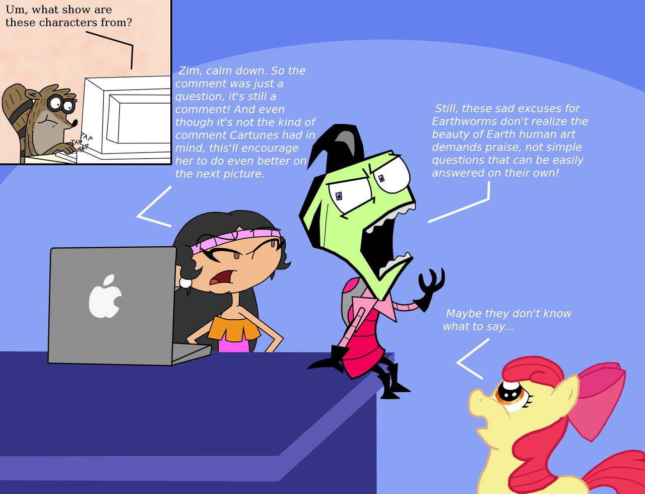 #146278 - safe, artist:cartuneslover16, apple bloom, oc, oc:rocky, g4 ...