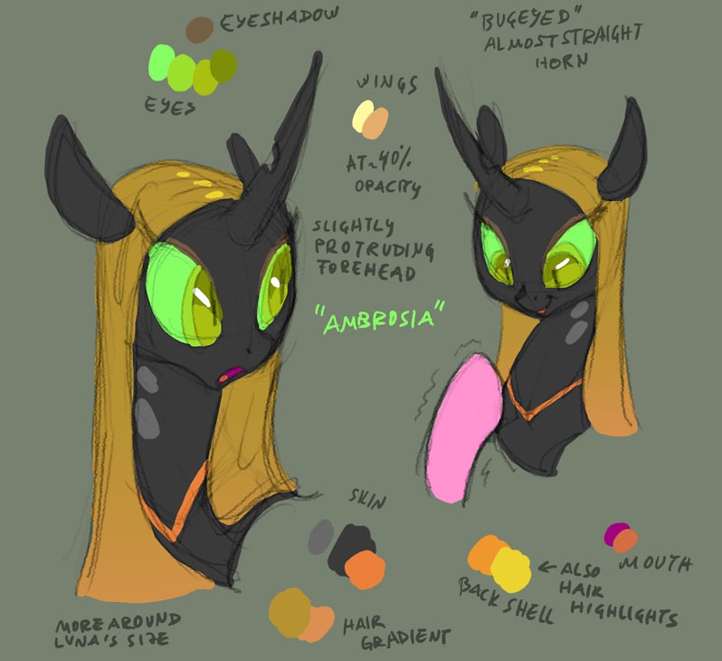 #180593 - safe, artist:carnifex, oc, oc only, oc:ambrosia, changeling, changeling queen, bust ...