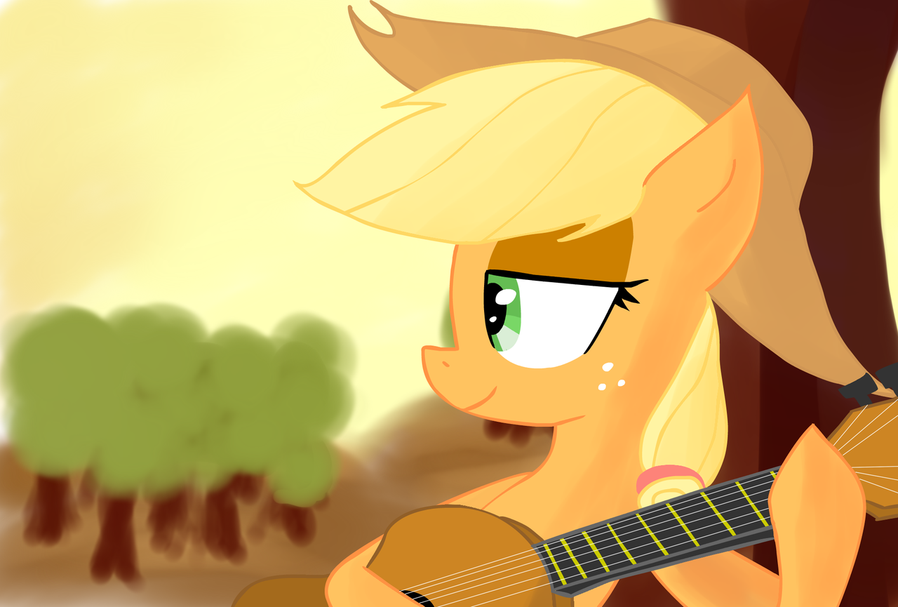 #193990 - safe, artist:tixolseyerk, applejack, g4, guitar, solo ...