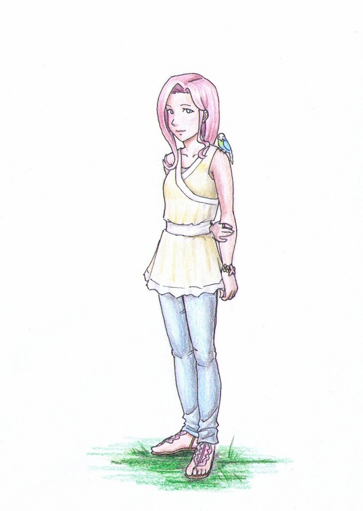 #171381 - safe, artist:vasira, fluttershy, bird, humanized, sandals ...