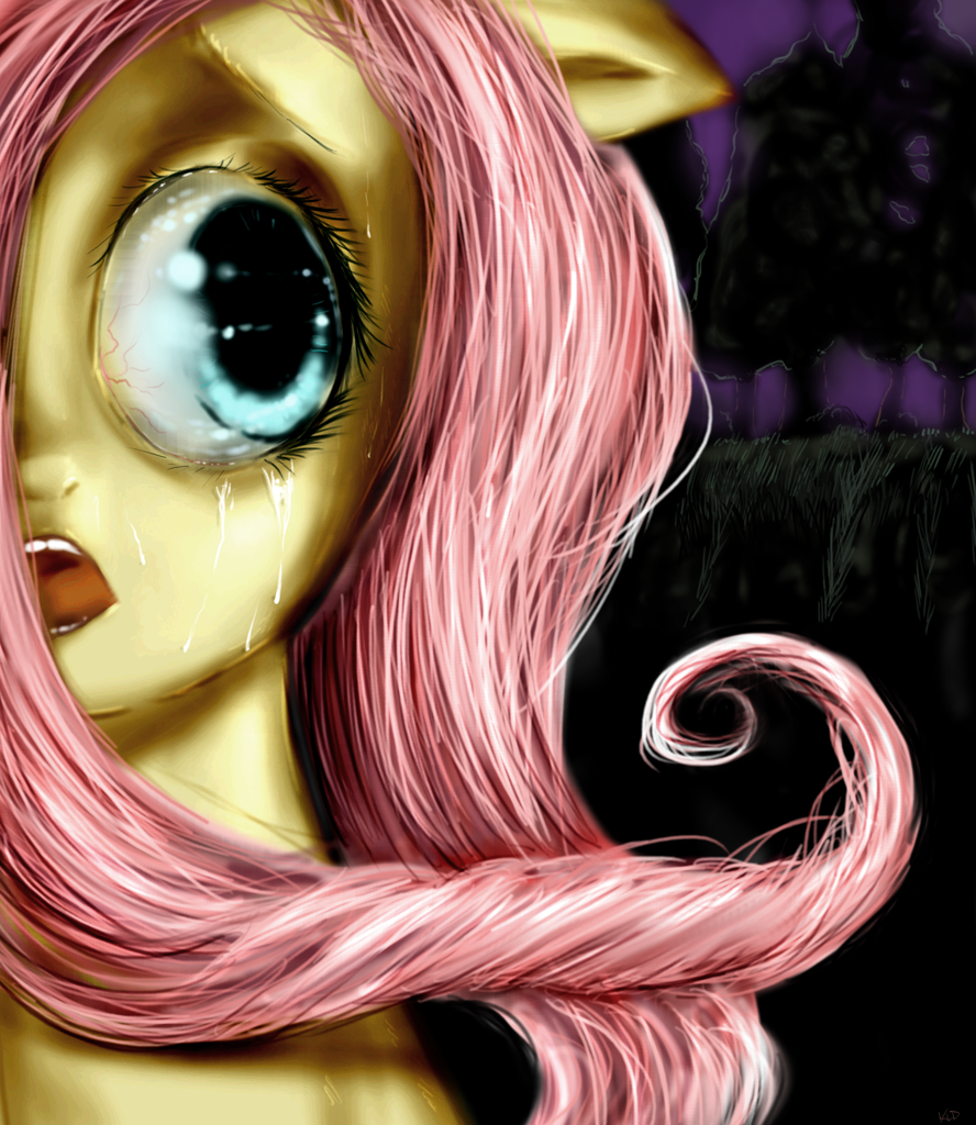 #176262 - safe, artist:klalaskaxd, fluttershy, g4, creepy, solo ...