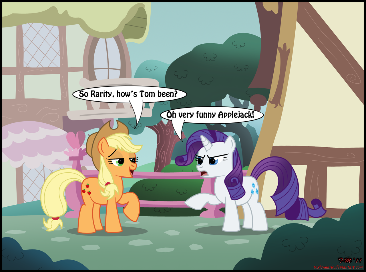 #2800 - safe, artist:toxic-mario, applejack, rarity, tom, earth pony ...