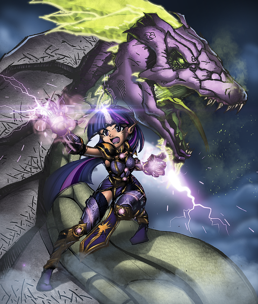 #5904 - safe, artist:phn, spike, twilight sparkle, dragon, human, g4, badass, female, horn ...