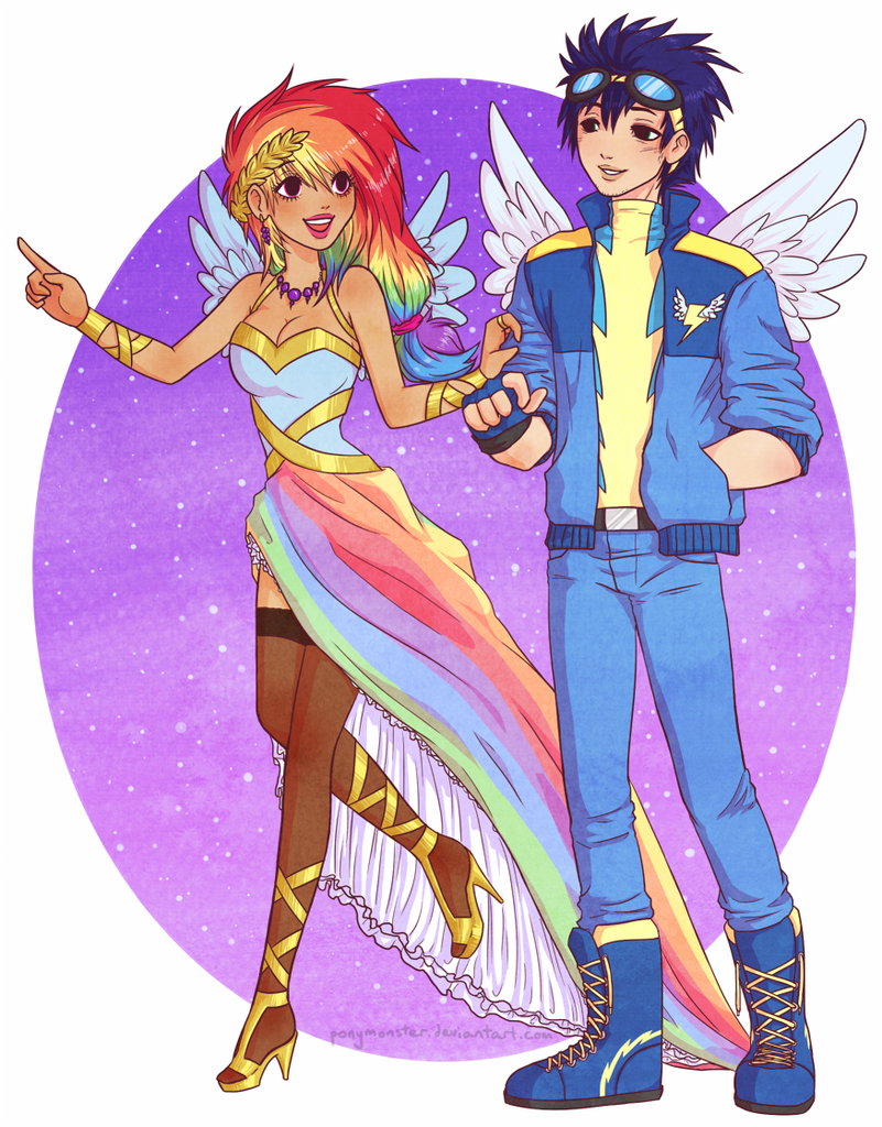 #9035 - safe, artist:ponymonster, rainbow dash, soarin', human ...