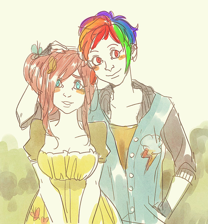 #21195 - safe, artist:averyniceprince, fluttershy, rainbow dash, human ...