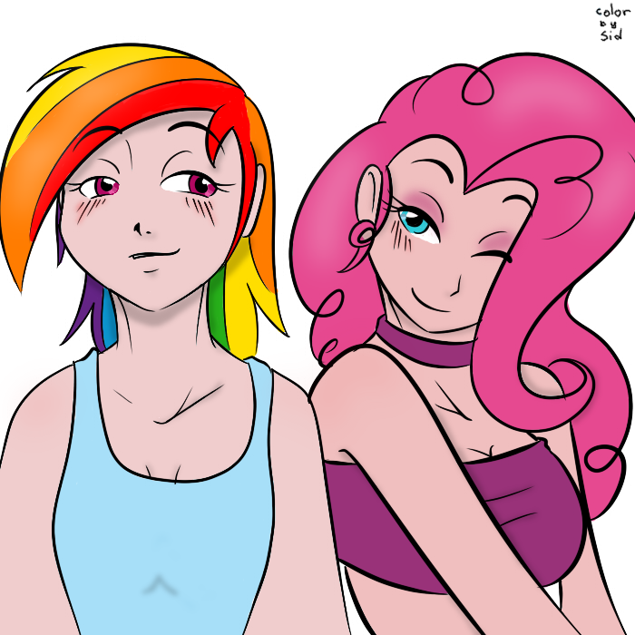 #23890 - safe, artist:kloudmutt, pinkie pie, rainbow dash, human, g4 ...