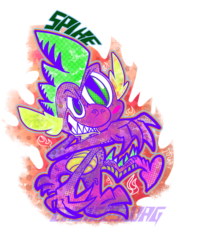 #42816 - safe, artist:choiceswag, artist:yellowgear, spike, graffiti ...