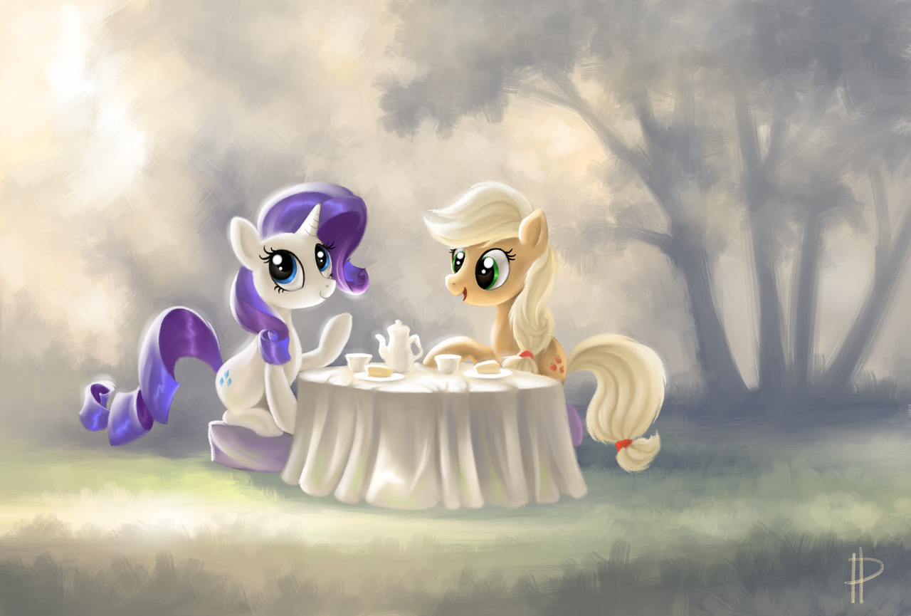#45509 - safe, artist:rom-art, applejack, rarity, breakfast, coffee ...