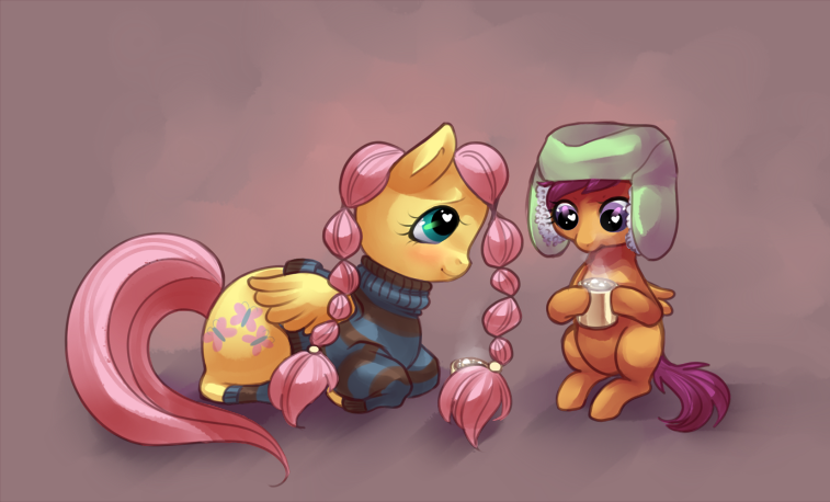 #46893 - safe, artist:zanthu, fluttershy, scootaloo, alternate ...