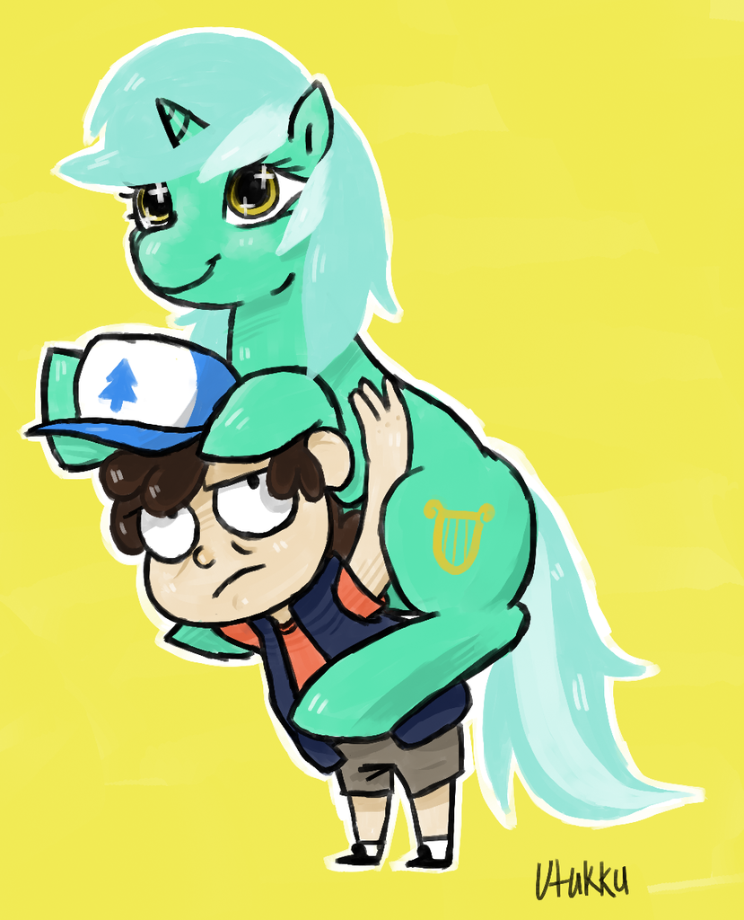 #48357 - safe, artist:1eg, lyra heartstrings, g4, crossover, dipper ...