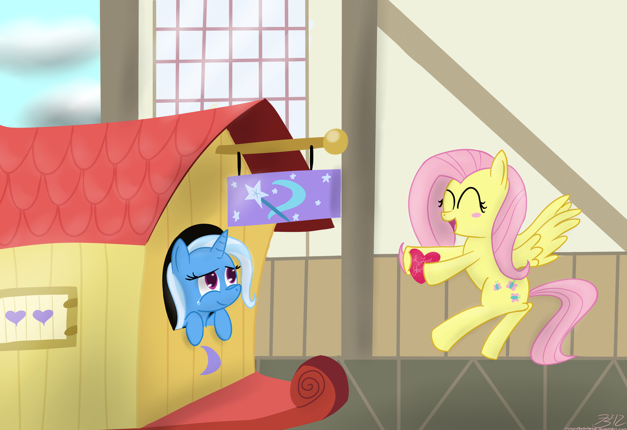 #49141 - safe, artist:mikoruthehedgehog, fluttershy, trixie, female ...