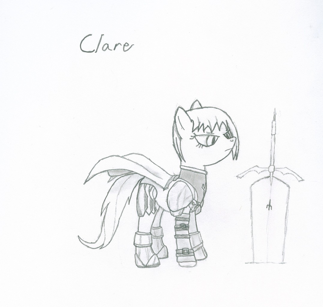#28695 - safe, artist:tyrellus, clare, claymore, drawing, ponified ...