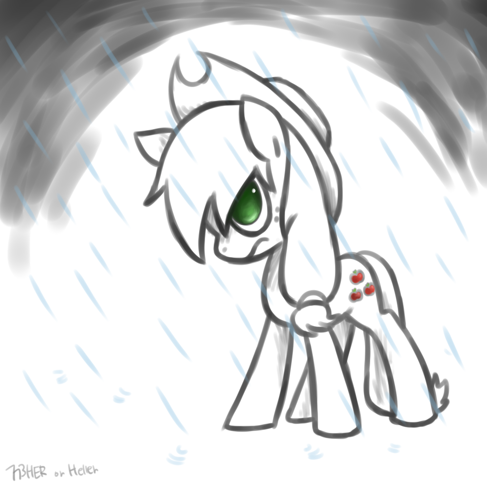 #56703 - safe, artist:773her, applejack, pony, female, rain, solo ...