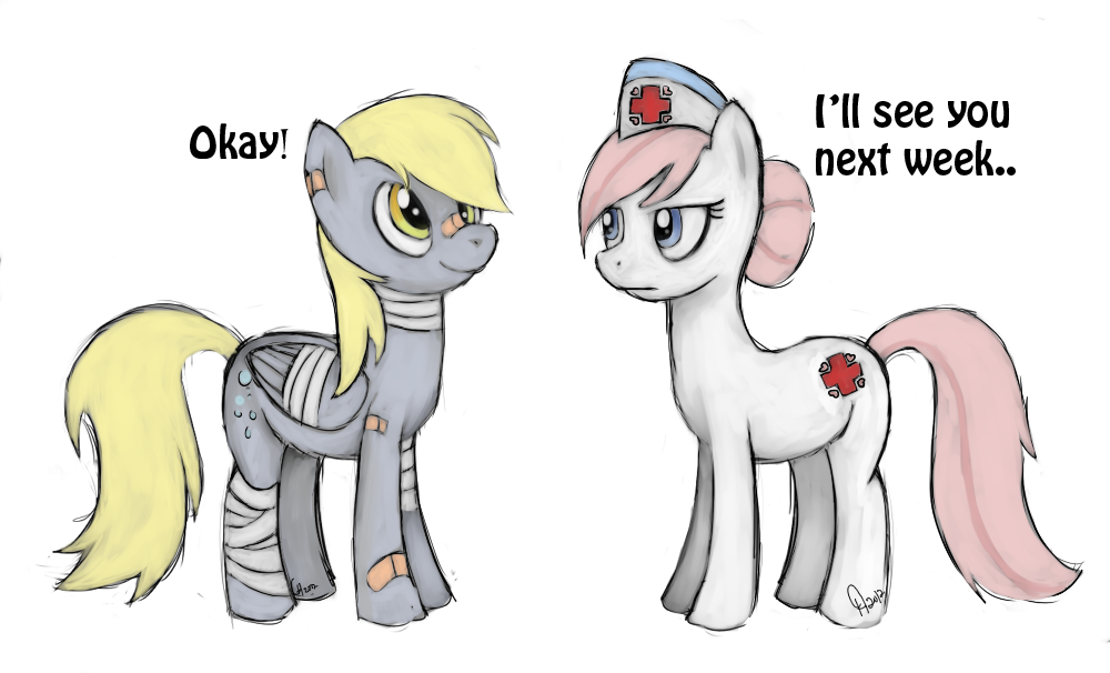 #59451 - safe, artist:armacasio, derpy hooves, nurse redheart, pegasus ...