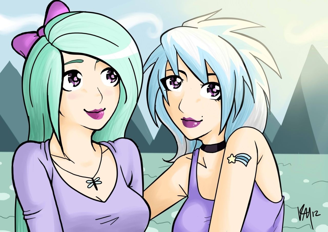 #62071 - safe, artist:emberfan11, cloudchaser, flitter, human, duo ...