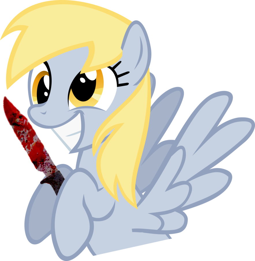 #30672 - semi-grimdark, derpy hooves, pegasus, pony, blood, bloody knife, female, grin, knife ...