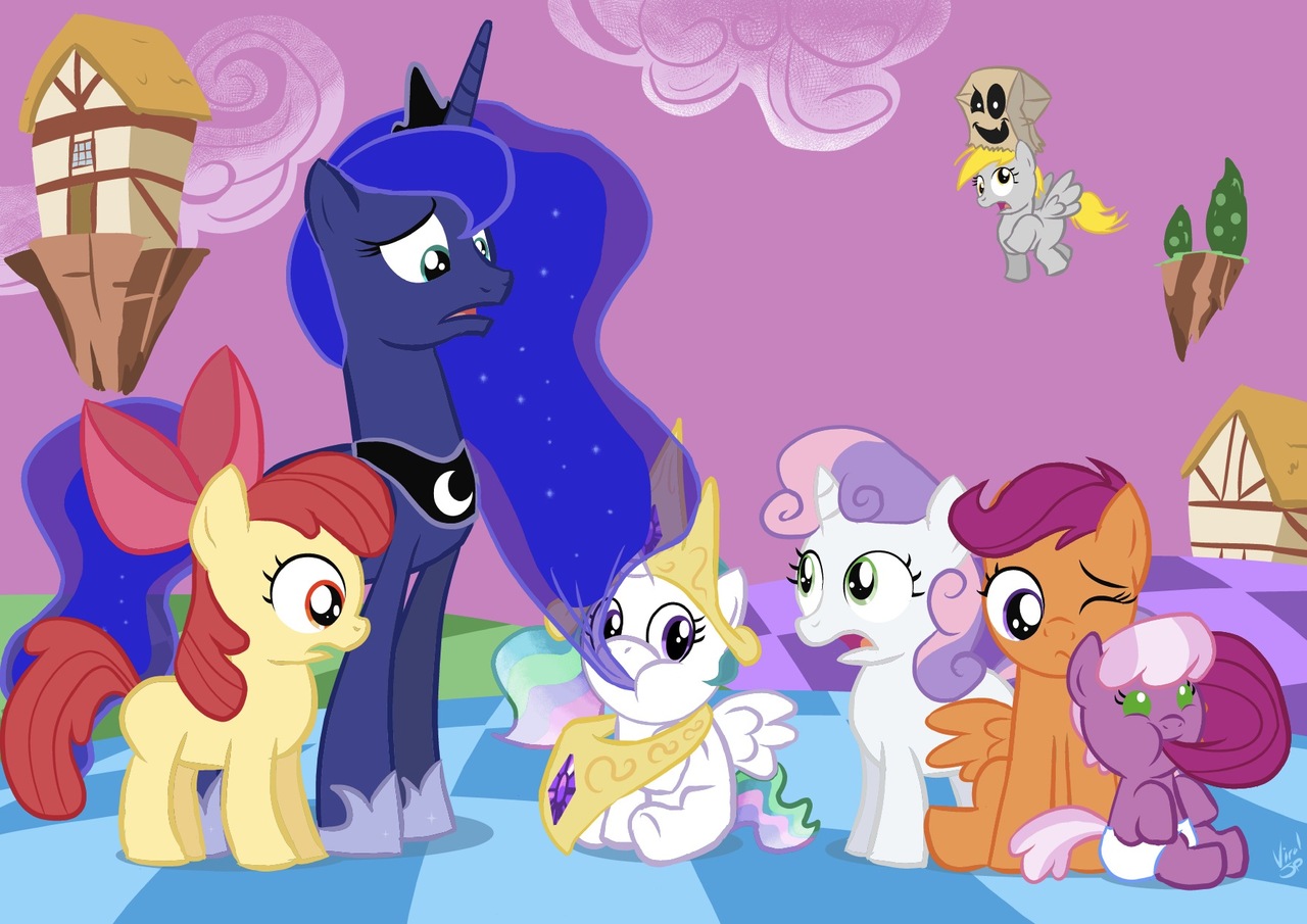 #33779 - safe, artist:viraljp, apple bloom, cheerilee, derpy hooves ...