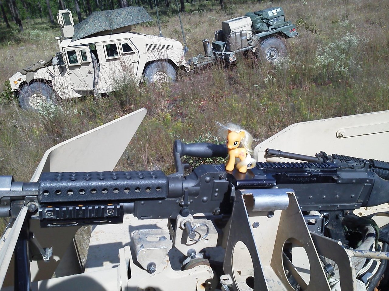 #35658 - safe, applejack, g4, brushable, gun, humvee, irl, m240 ...