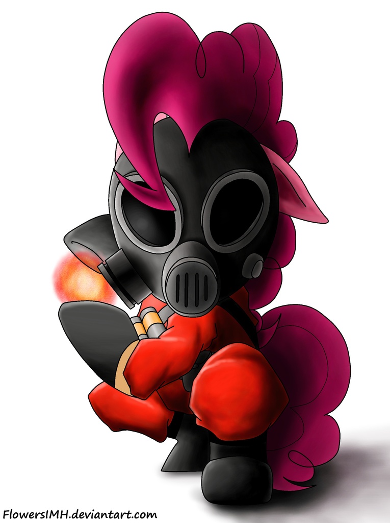 #78024 - safe, artist:flowersimh, pinkie pie, g4, duo, pyro (tf2), team ...