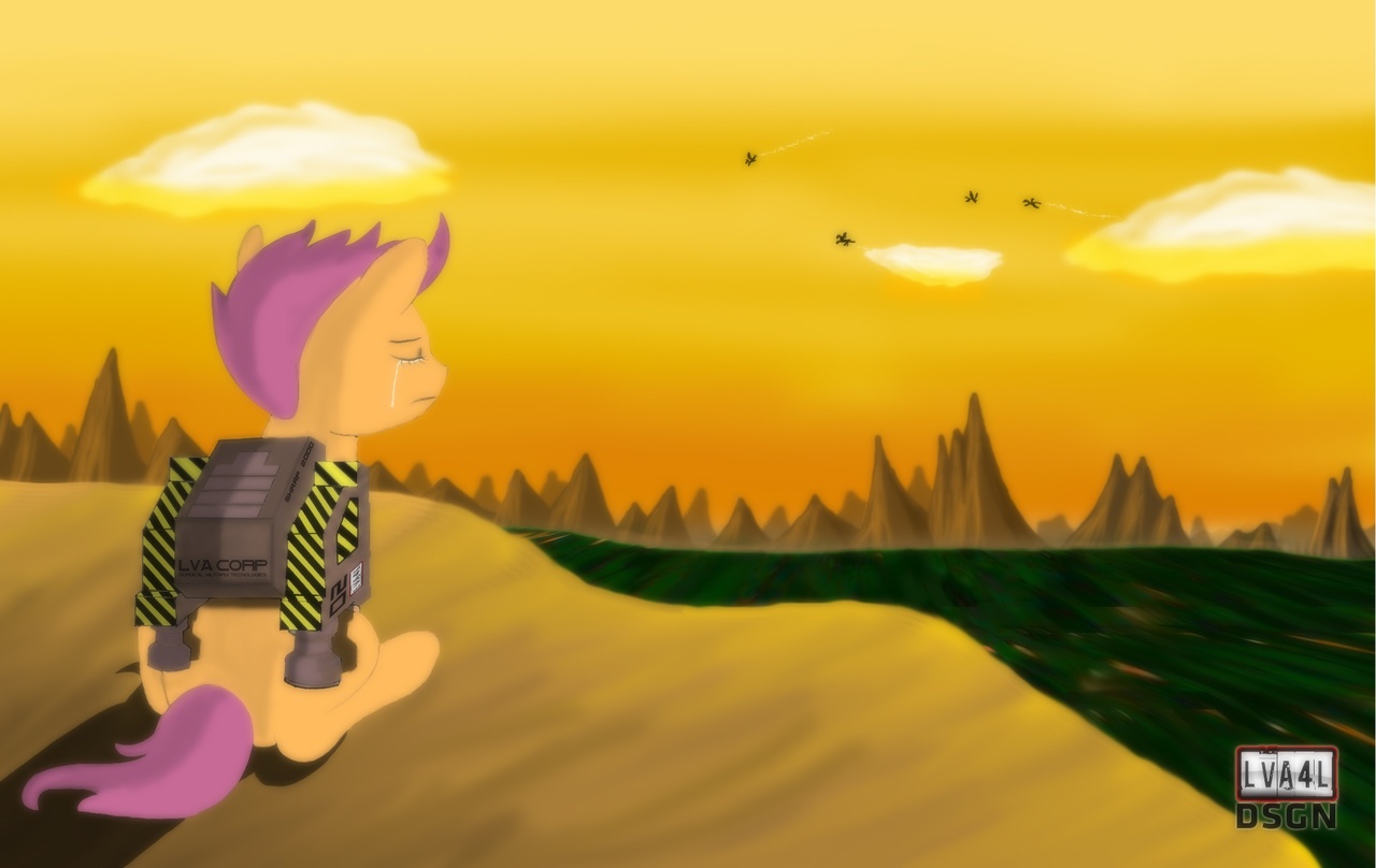 #78378 - safe, artist:lva4l, scootaloo, g4, crying, jetpack, sunset ...