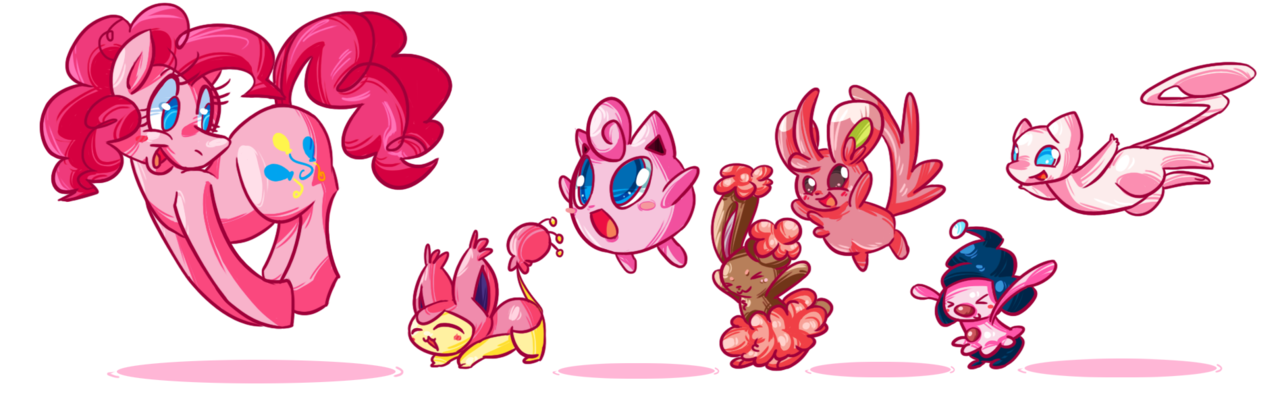 #84649 - safe, artist:kittyarts, pinkie pie, buneary, jigglypuff, mew ...