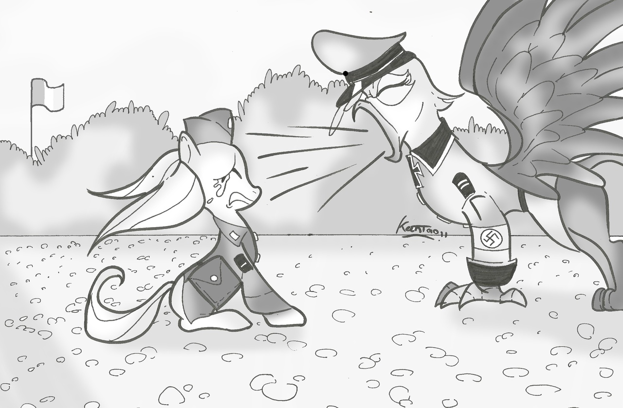 #86489 - safe, artist:keentao, fluttershy, gilda, griffon, g4, nazi ...