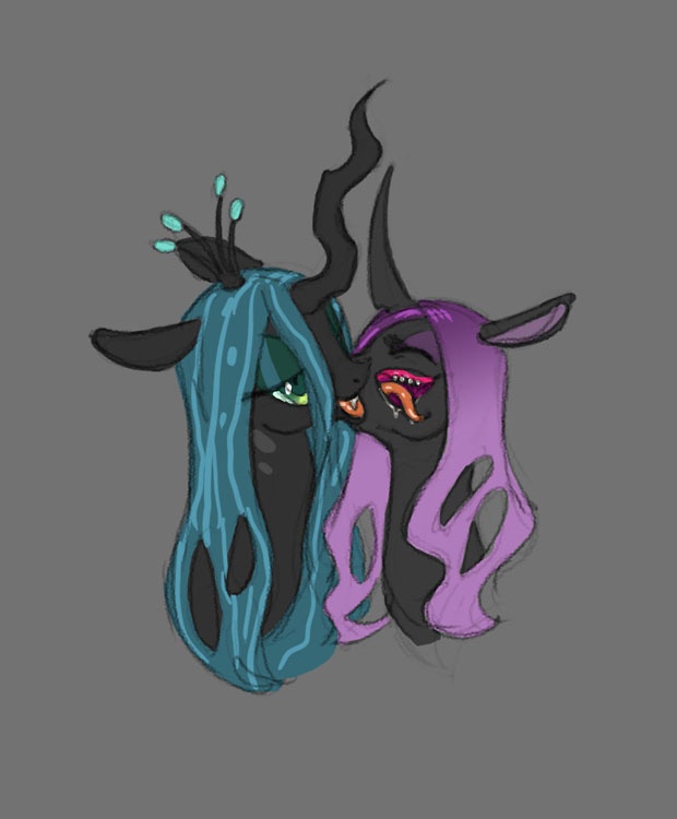 #68575 - questionable, artist:carnifex, queen chrysalis, oc, oc:miasma, changeling, changeling ...