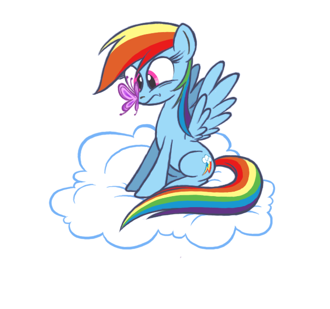 #70501 - safe, artist:brah-j, rainbow dash, butterfly, pony, cloud ...