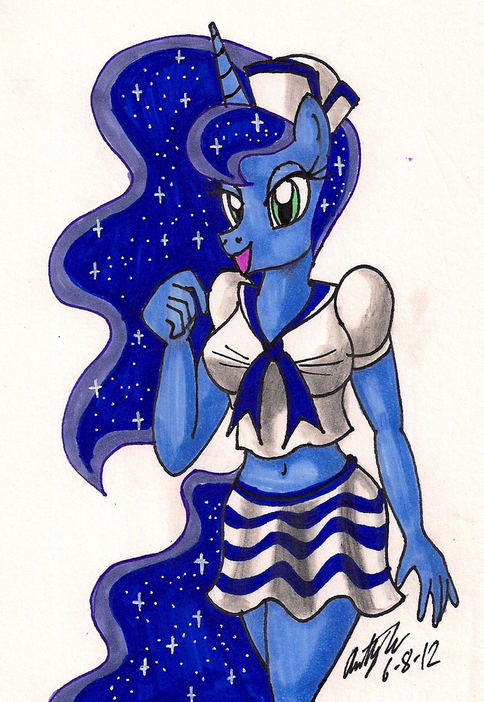 #105155 - safe, artist:newyorkx3, princess luna, anthro, belly button ...