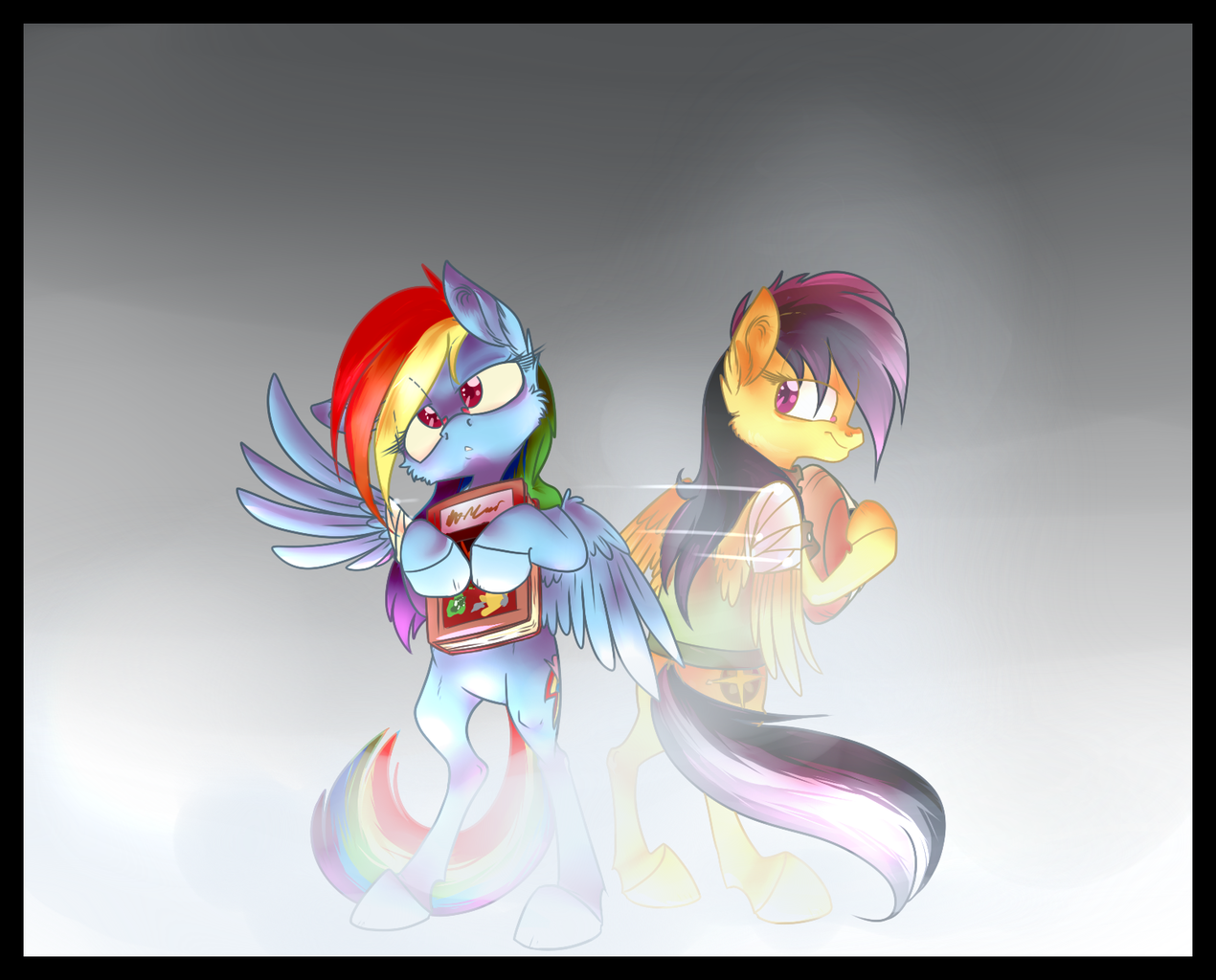 #105754 - safe, artist:xenon, daring do, rainbow dash, pony, bipedal ...