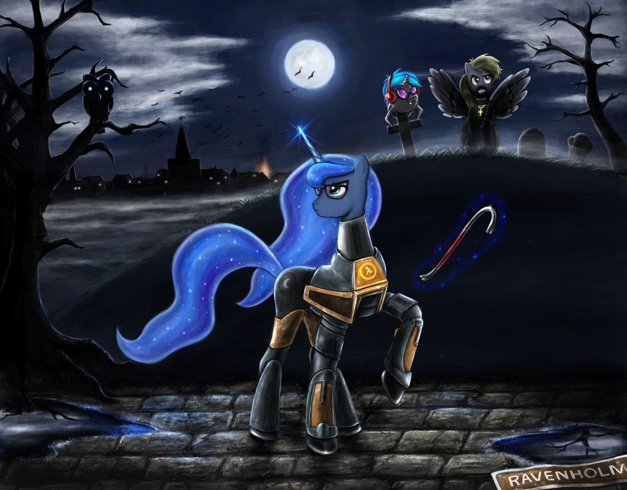 #91615 - safe, artist:dobromyslov, derpy hooves, dj pon-3, princess ...