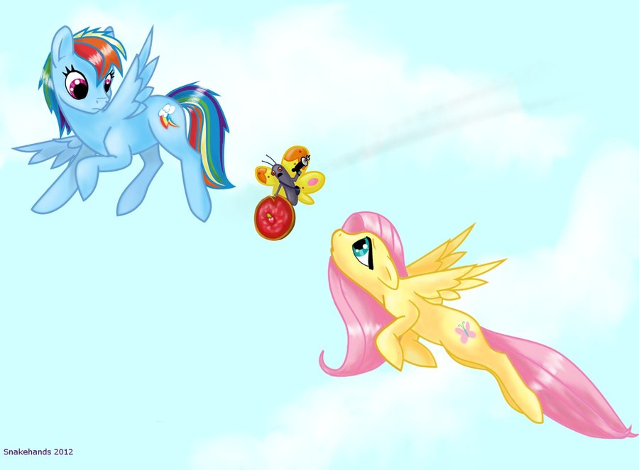 #209049 - safe, artist:snakehands, fluttershy, rainbow dash, butterfly ...