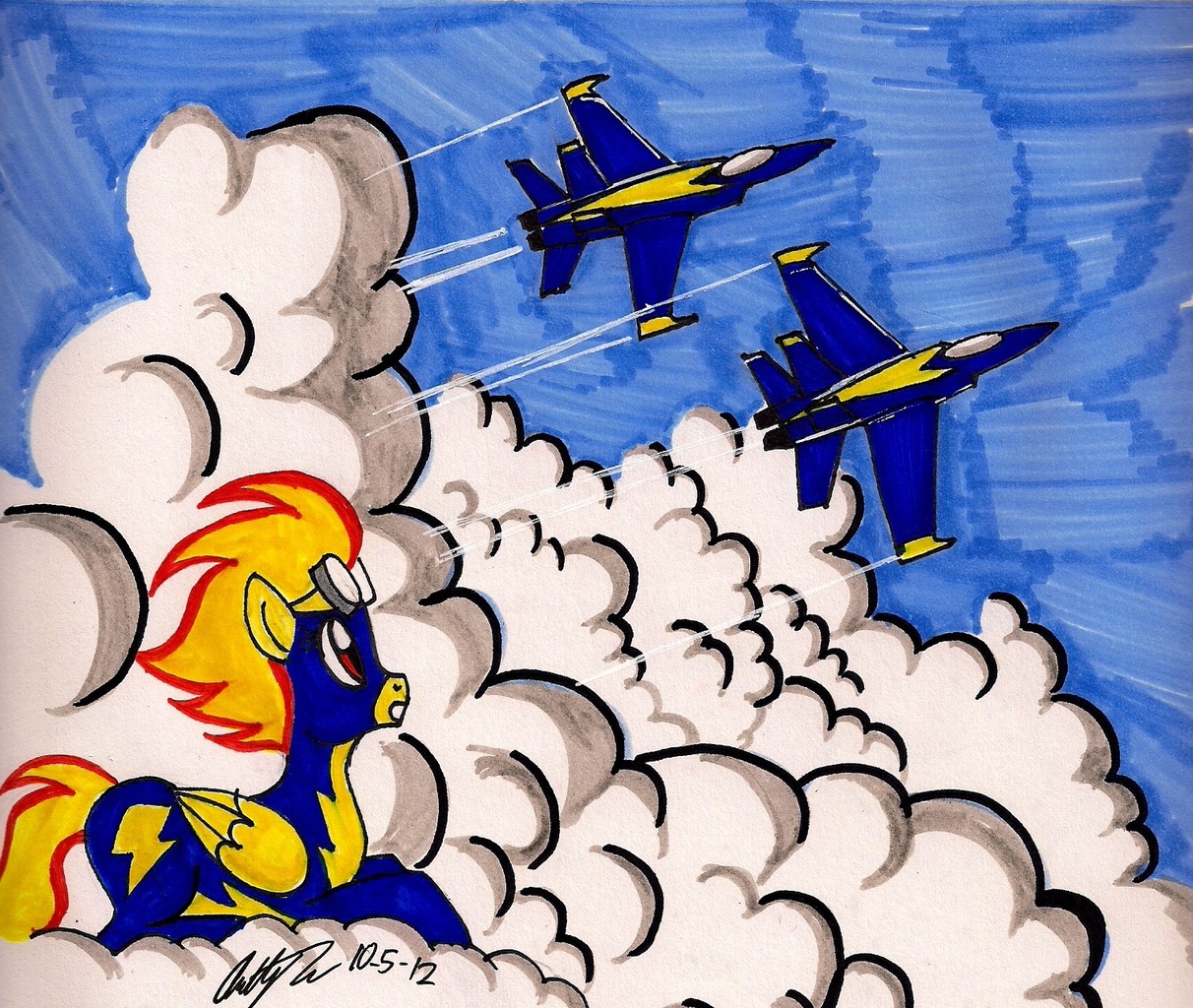 #215576 - safe, artist:newyorkx3, spitfire, g4, blue angels, cloud ...