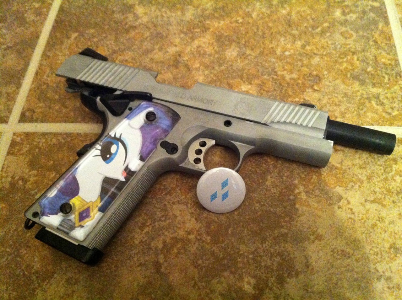 #226711 - safe, rarity, gun, irl, m1911, photo, pistol - Derpibooru