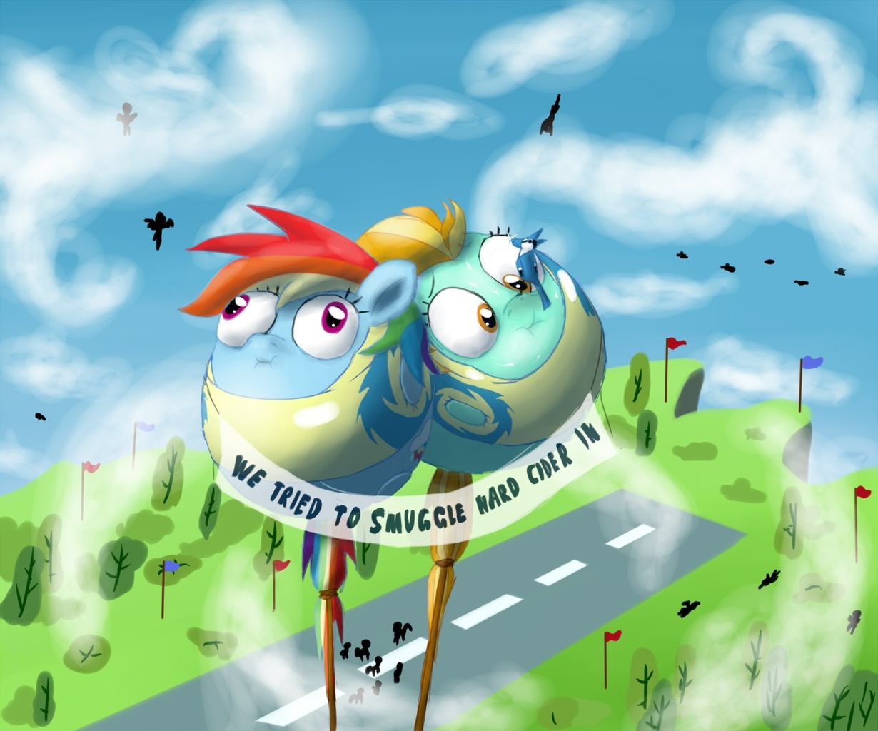 #201987 - safe, artist:noctulov, lightning dust, rainbow dash, balloon ...