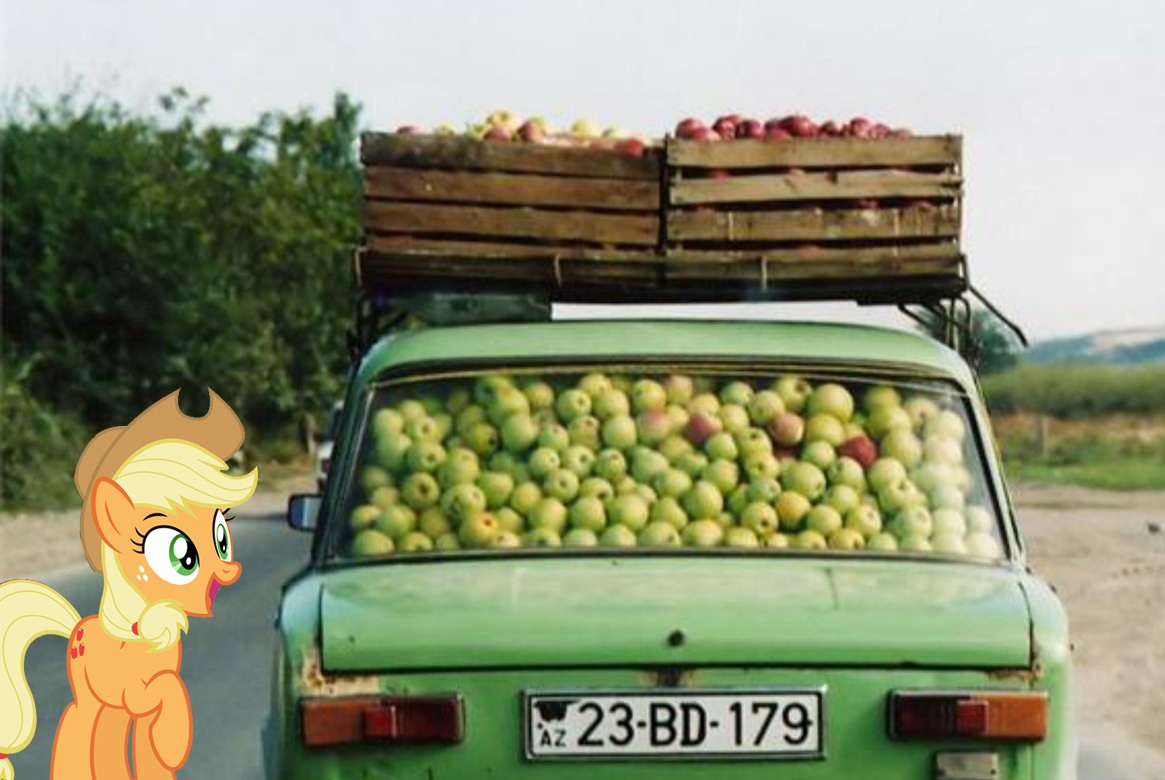 #205208 - safe, applejack, apple, azerbaijan, car, vaz-21011 - Derpibooru