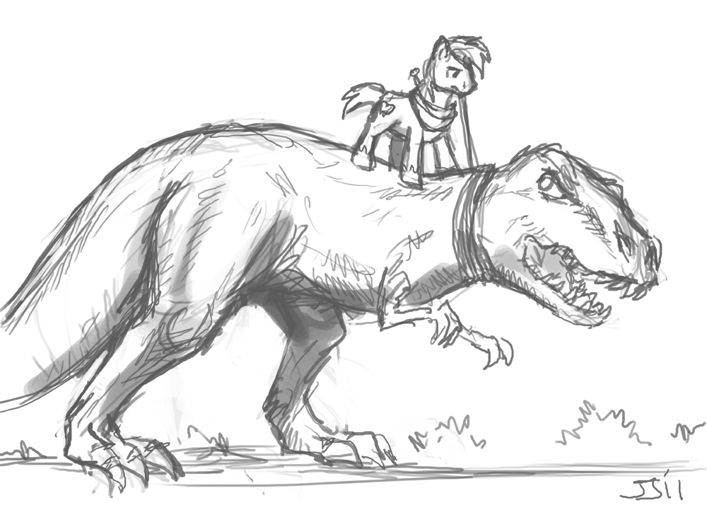 #446464 - safe, artist:johnjoseco, big macintosh, dinosaur, earth pony ...