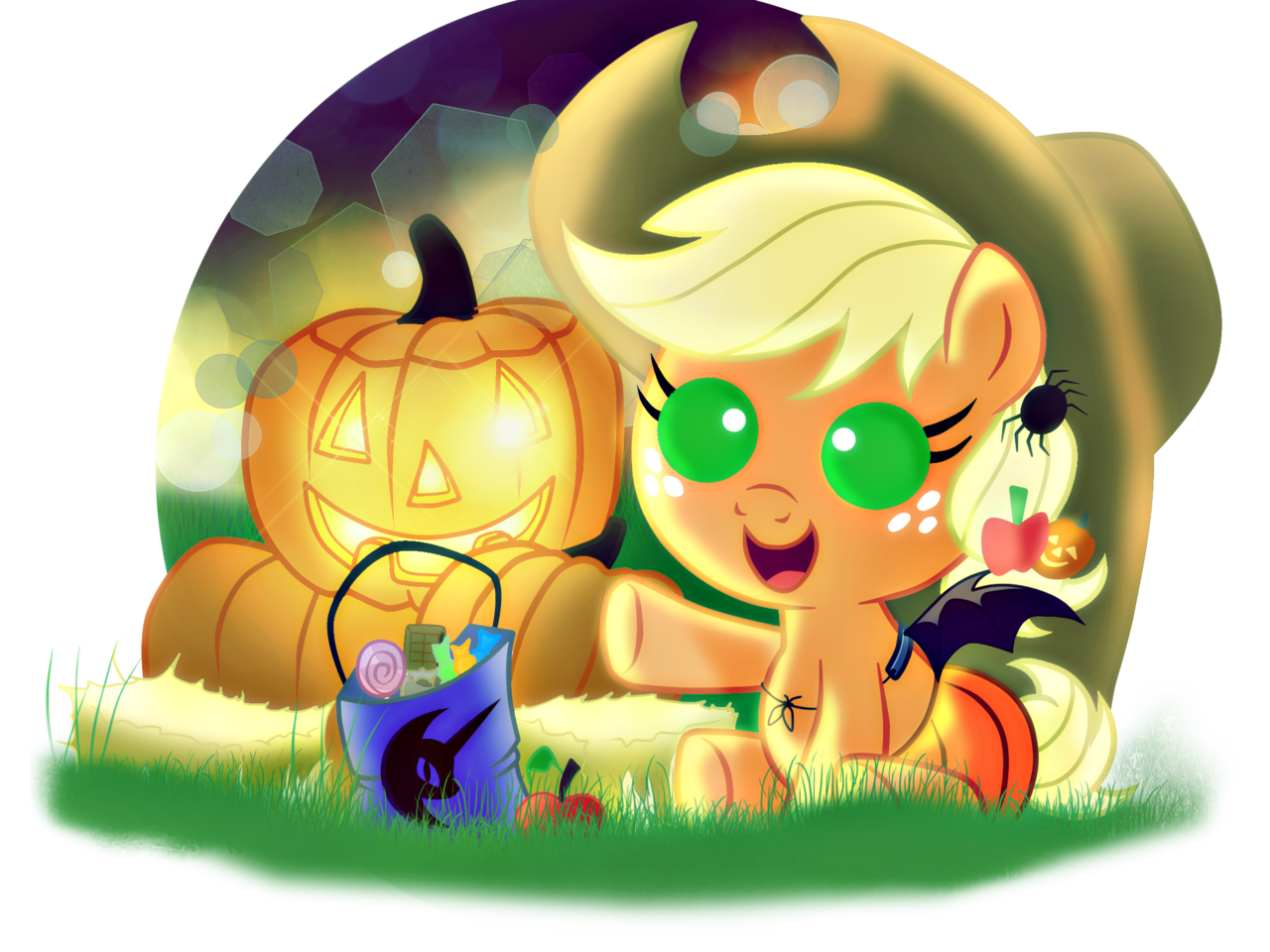 #448805 - safe, artist:ruhisu, applejack, bat pony, pony, spider, baby ...