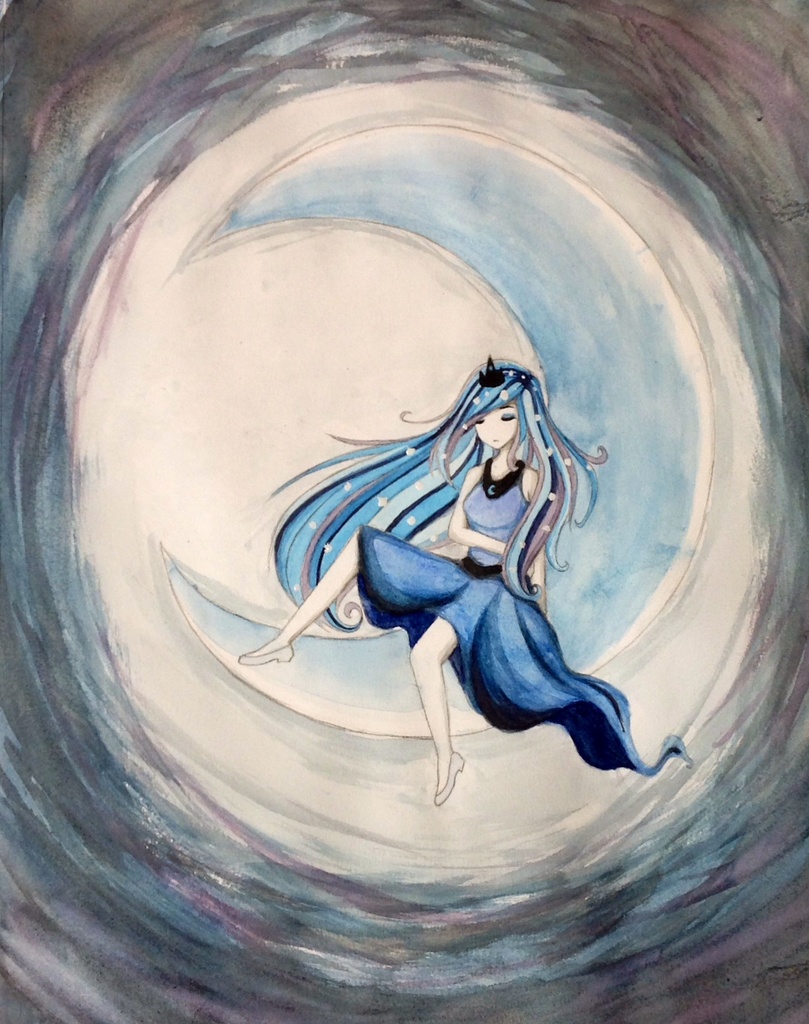 #453285 - safe, artist:legitcakes, princess luna, human, crescent moon ...