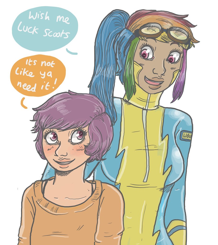 #456587 - safe, artist:superlucky13, rainbow dash, scootaloo, human ...